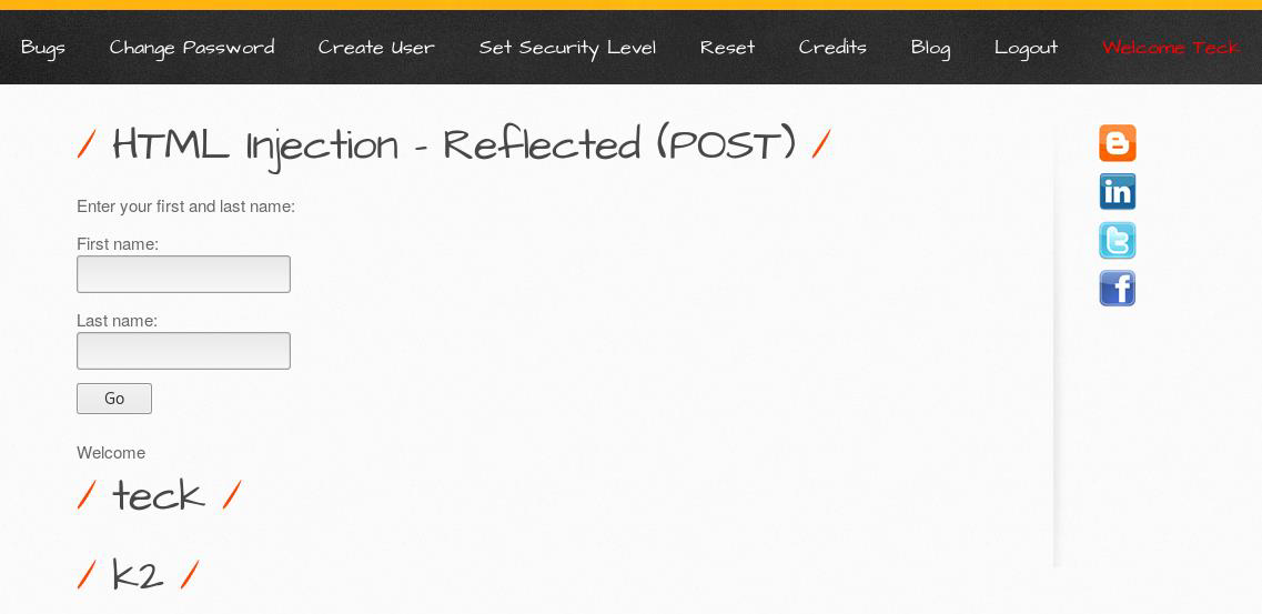 Html Injection Reflected Post · Teckk2